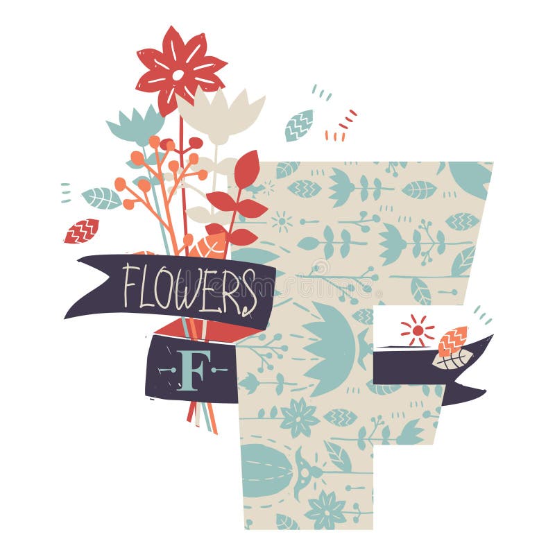 Letter F with flowers stock vector. Illustration of petal - 44395611