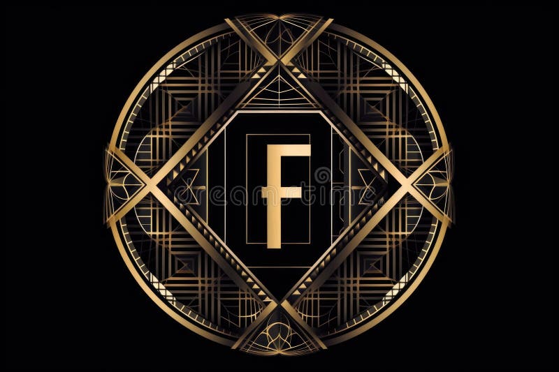 Letter F, Geometric Patterns Style, on Black Background Stock ...