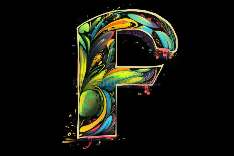 Letter F, Graffiti Style, on Black Background Stock Image - Image of ...