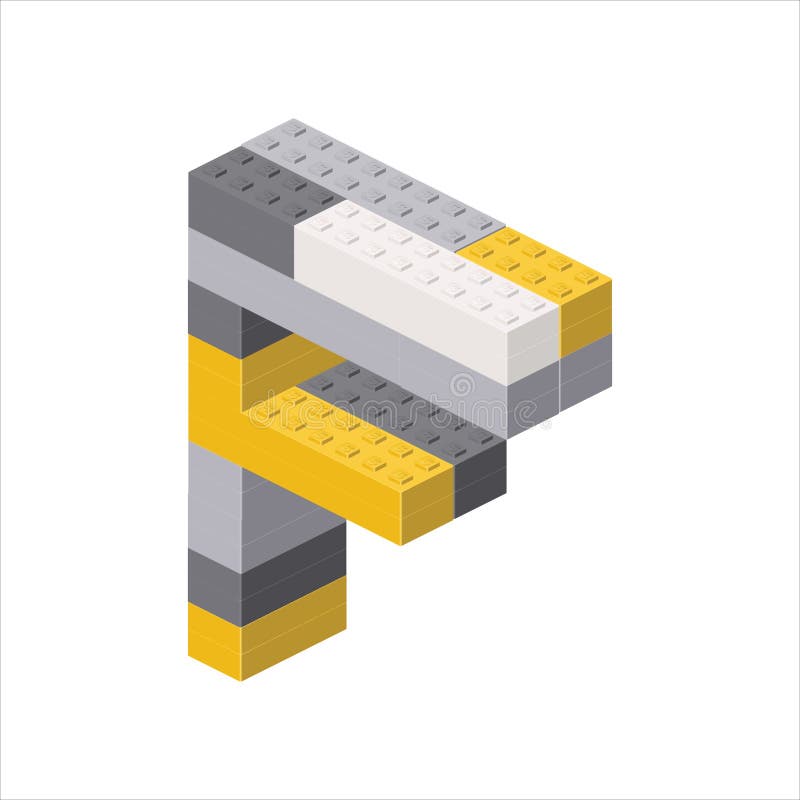 Letter F in Isometric View Assembled from Plastic Blocks. Vector Stock ...