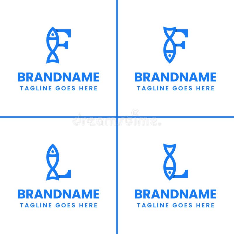 Letter F and L Fish Logo Set, Symbolizing Adaptability, Fluidity, and ...