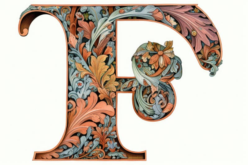 Letter F, Medieval Manuscript Style, on White Background Stock ...