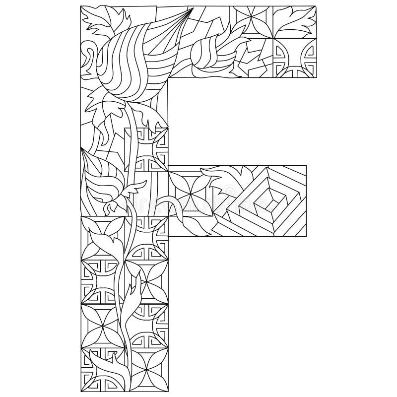 Letter F Monogram for Coloring, Engraving Design. Vector Illustration ...