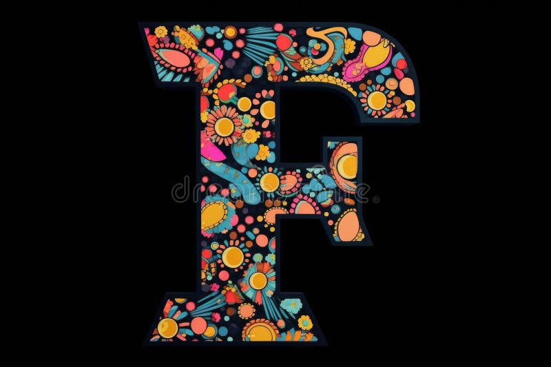Letter F, Pop Art Style, on Black Background Stock Illustration ...