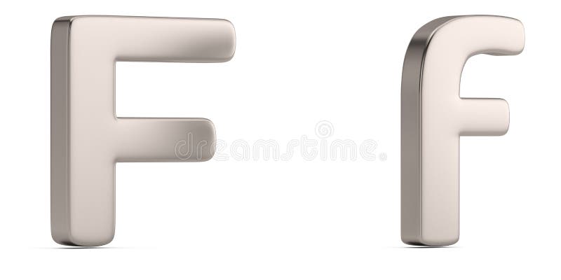 Letter F from Steel Solid Alphabet Isolated on White Background. 3D ...