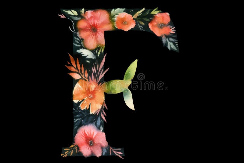 Letter F, Watercolor Style, on Black Background Stock Illustration ...