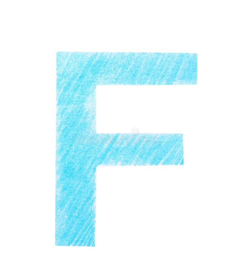 Letter F Written with Light Blue Pencil on Background, Top View Stock ...