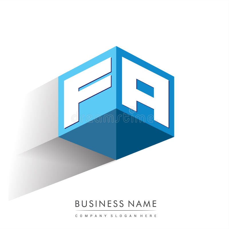 Letter FA Logo in Hexagon Shape and Blue Background, Cube Logo with ...