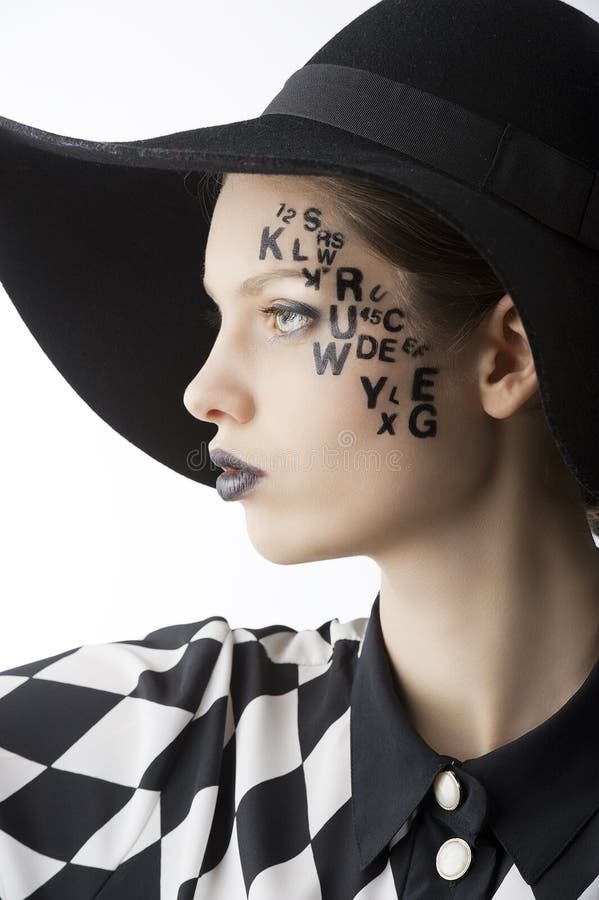 The Letter on the Face Creative Makeup Girl, she L Stock Image - Image ...
