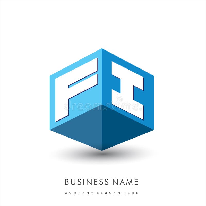 Letter FI Logo in Hexagon Shape and Blue Background, Cube Logo with ...