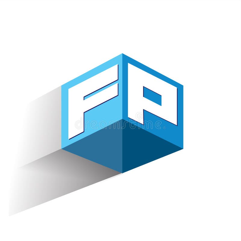Letter FP Logo in Hexagon Shape and Blue Background, Cube Logo with ...