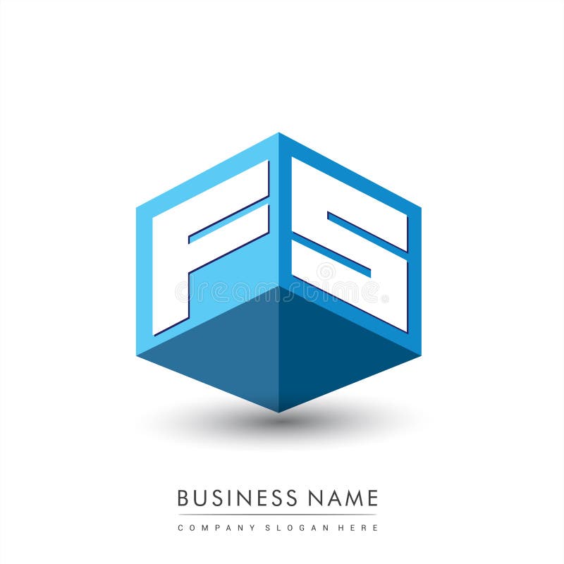 Letter FS Logo in Hexagon Shape and Blue Background, Cube Logo with ...