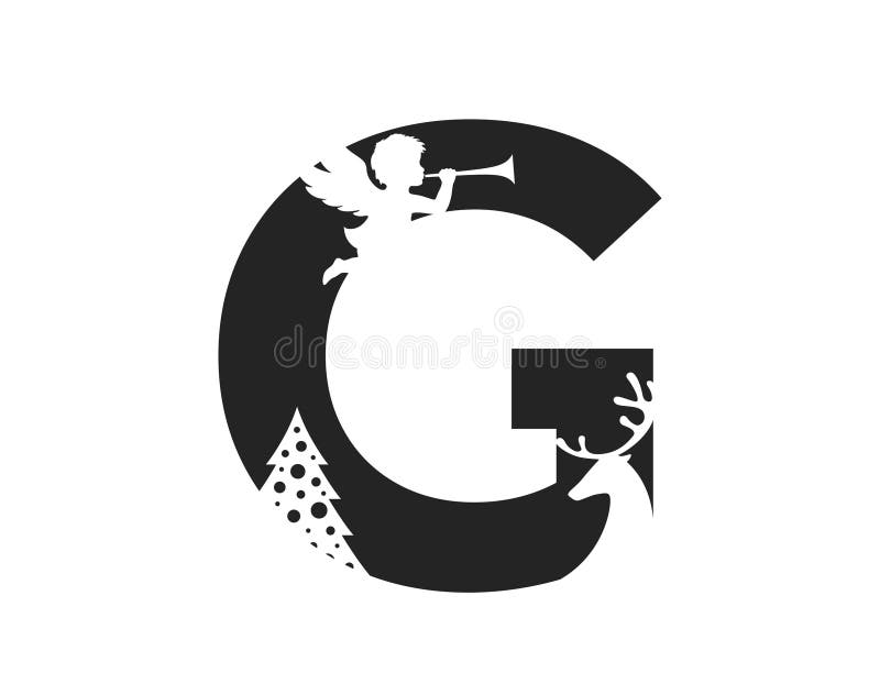 Letter G with Angel, Deer and Christmas Tree. Alphabet Element for ...