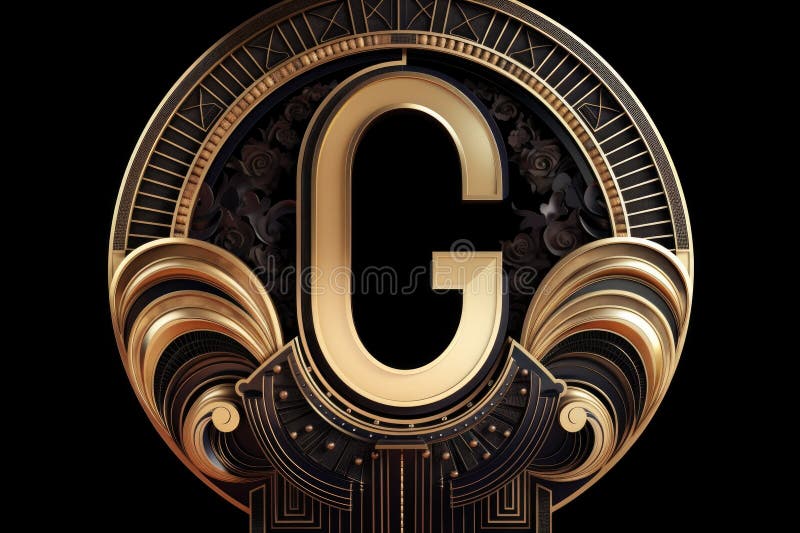 Letter G, Art Deco Style, on Black Background Stock Illustration ...