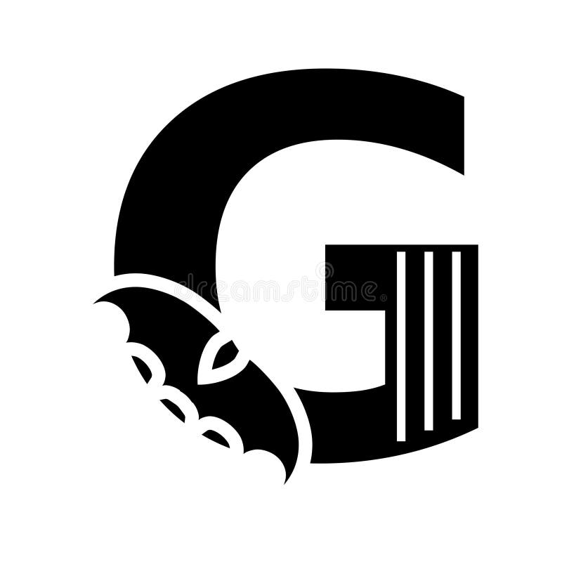 Letter G with Bat Wings, Artistic Image, Alphabet, Black and White ...