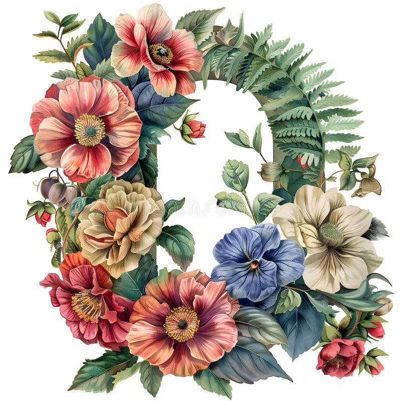 The Letter G is Decorated with Flowers and Leaves Stock Photo - Image ...