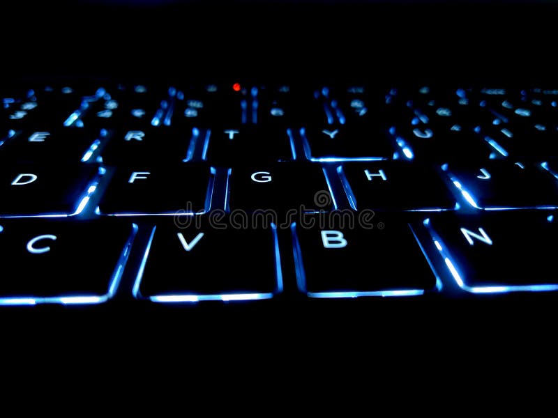 Letter G Focused on Keyboard with Blue Backlight Selective Focus Stock ...