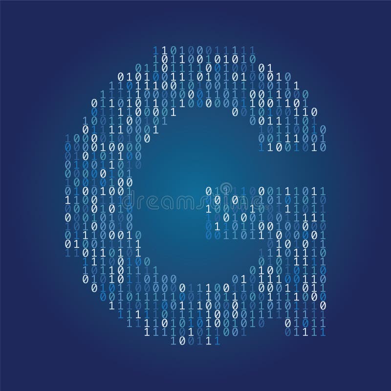Letter G Font Made from Binary Code Digits on a Dark Blue Background ...