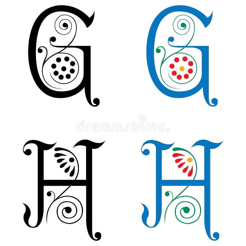 Letter G and H, Color and Monochrome Stock Vector - Illustration of ...