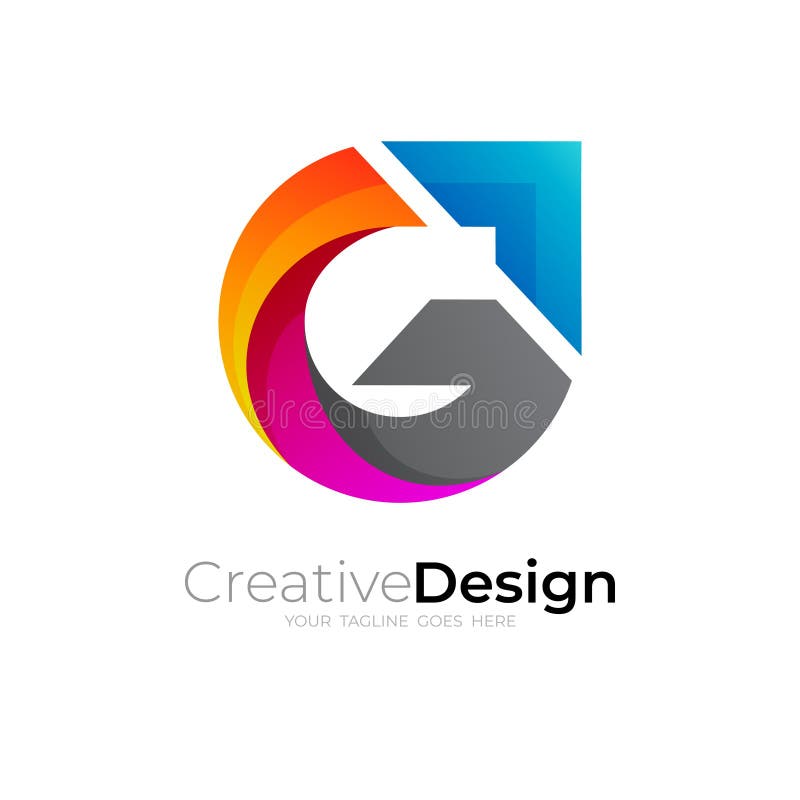 Symbol G Logo with Arrow Design Template, 3d Colorful Stock Vector ...