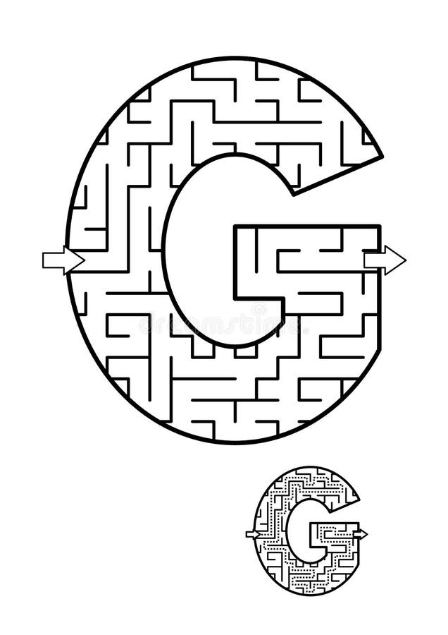 Letter G Maze Game for Kids Stock Vector - Illustration of labyrinth ...