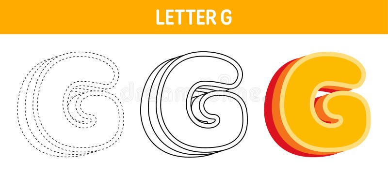 Letter G Orange, Tracing and Coloring Worksheet for Kids Stock Vector ...