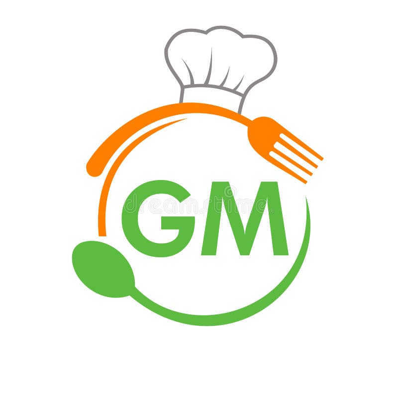 Letter GM Restaurant Logo with Chef Hat Spoon and Fork Template ...