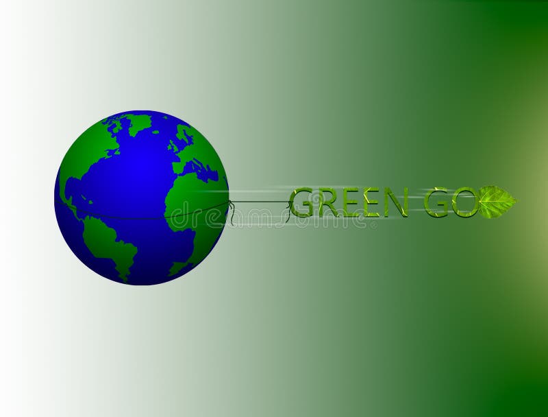 Letter Go Green Pulling Earth with Rope Stock Illustration ...