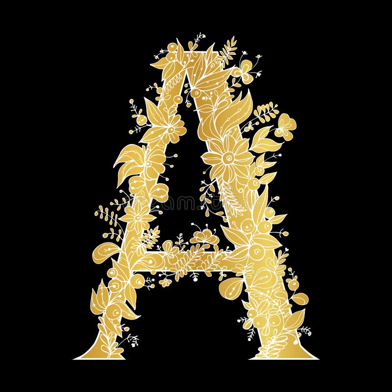 Letter a in Gold Color on a Black Background Stock Illustration ...