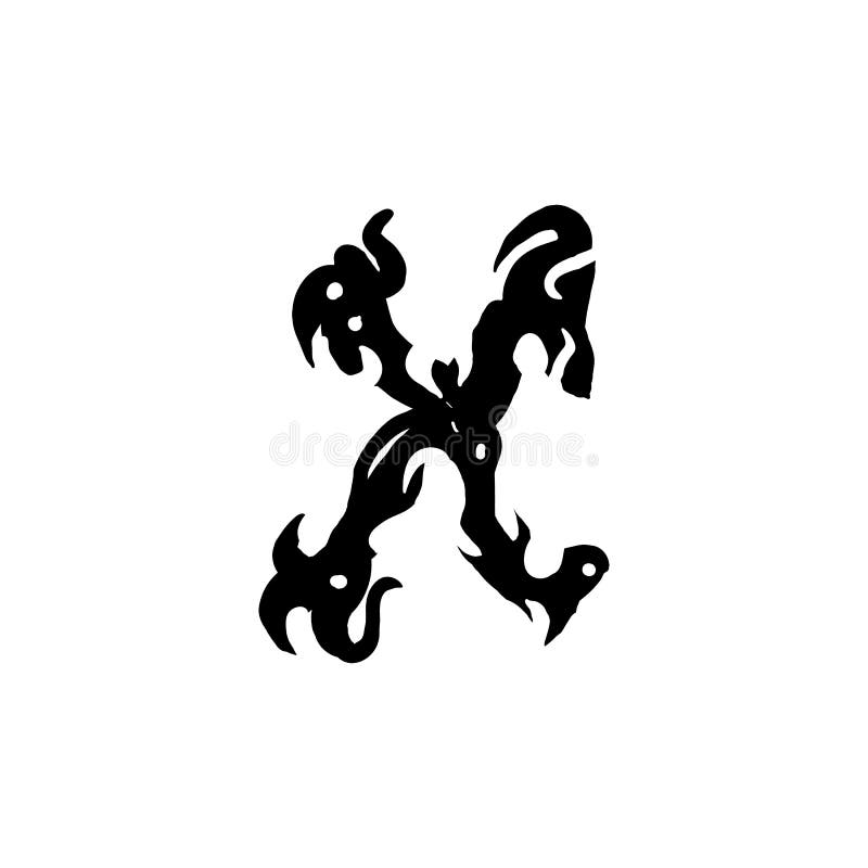 Letter X in Gothic Graffiti Style. Black Letter with Curls. Logo or ...