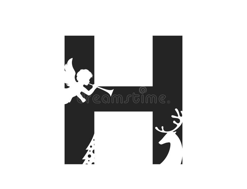 Letter H with Angel, Deer and Christmas Tree. Element for Christmas and ...
