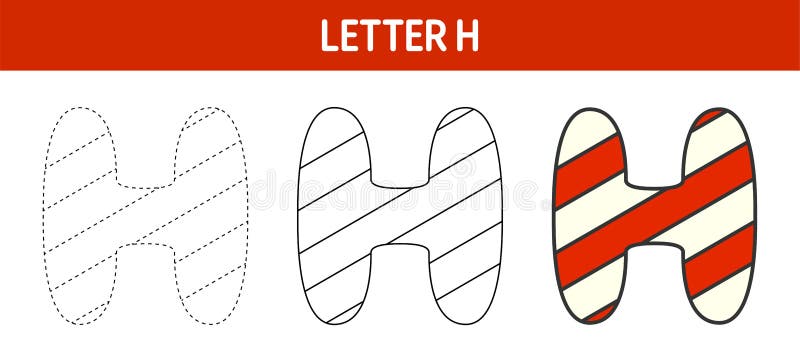 Letter H Candy Cane, Tracing and Coloring Worksheet for Kids Stock ...