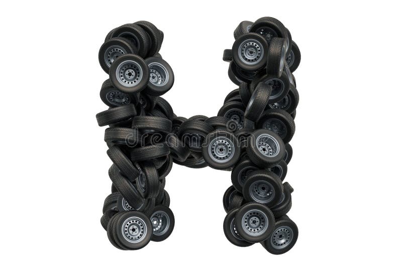 Letter H from Car Wheels, 3D Rendering Stock Illustration ...
