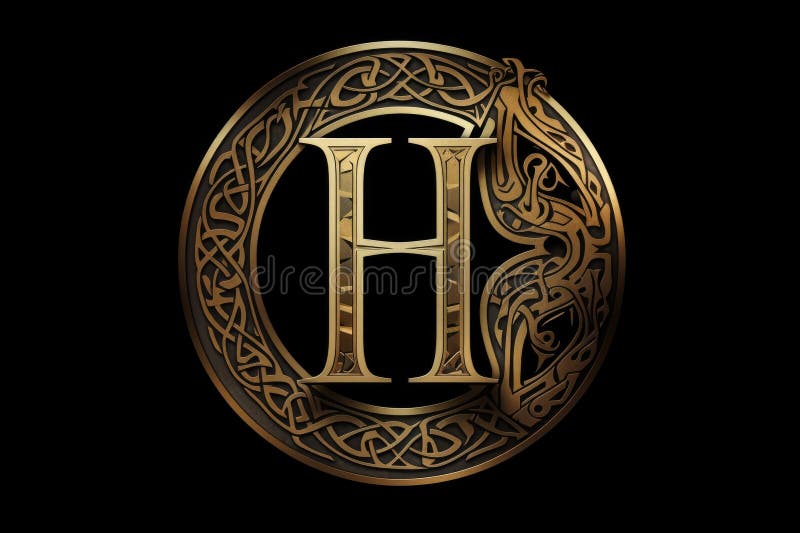 Letter H, Celtic Style, on Black Background Stock Illustration ...