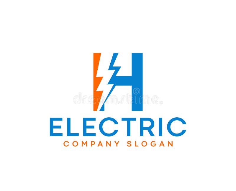 Letter H Lightning Electric Logo with Lighting Bolt Stock Illustration ...