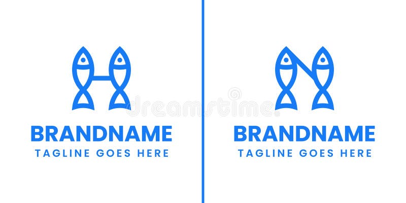 Letter H and N Fish Logo Set, Symbolizing Adaptability, Fluidity, and ...