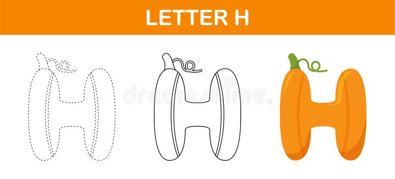 Letter H Pumpkin Tracing and Coloring Worksheet for Kids Stock Vector ...