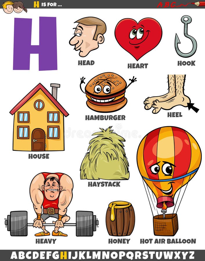 Letter H Set with Cartoon Objects and Characters Stock Vector ...