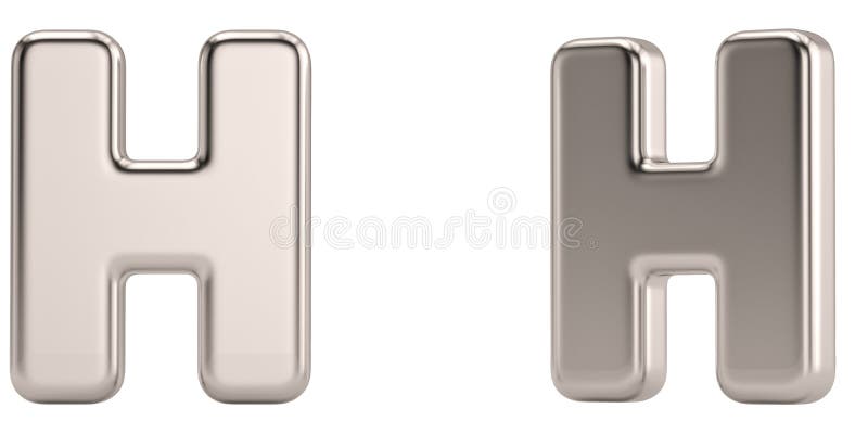 Letter H from Steel Solid Alphabet Isolated on White Background. 3D ...