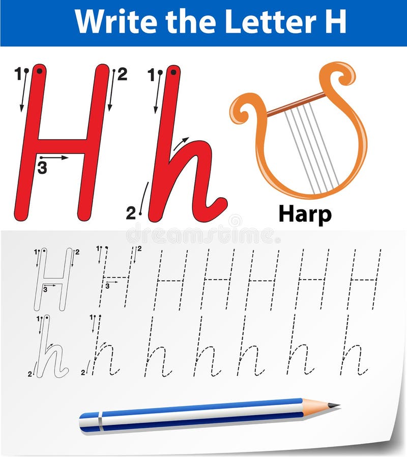 Letter H Tracing Alphabet Worksheets Stock Vector - Illustration of ...