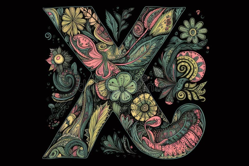 Letter X, Hand-drawn Doodle Style, on Black Background Stock Photo ...