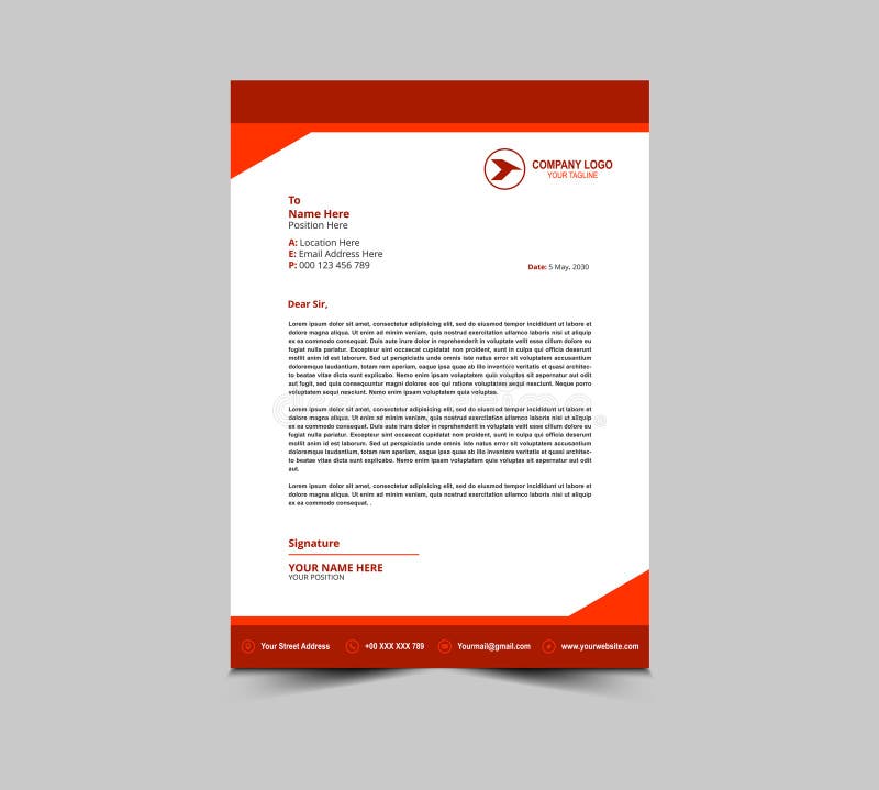 Letterhead Template Design Orange Color Corporate Modern Stock Vector ...