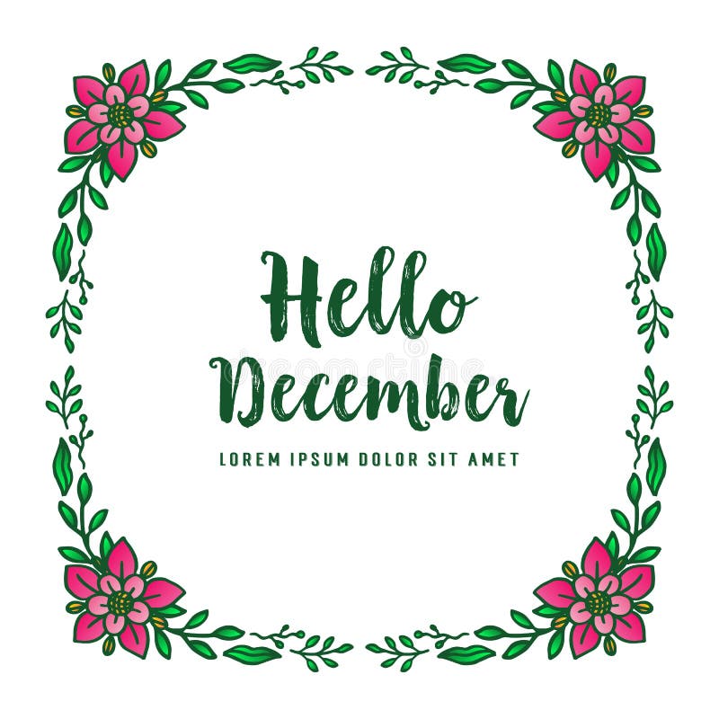 Letter Hello December, with Texture Crowd of Pink Wreath Frame. Vector ...