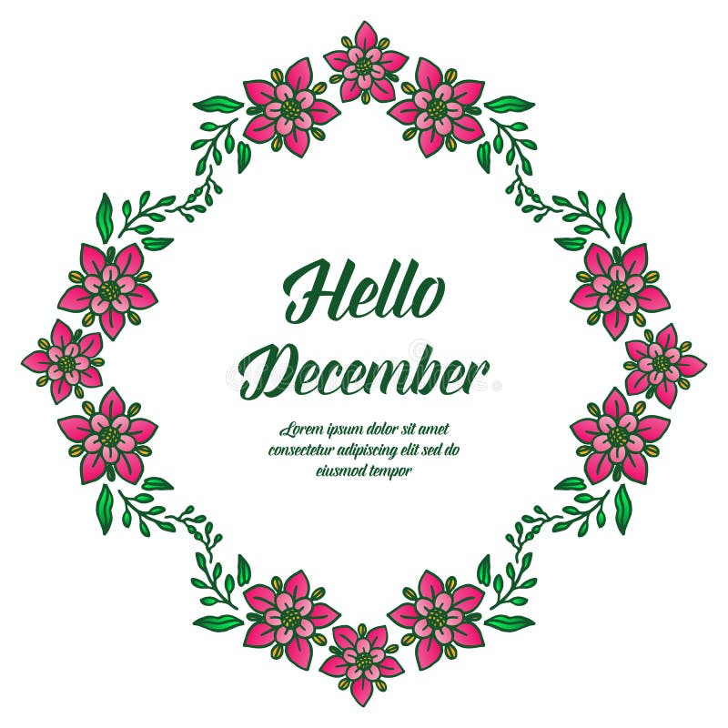 Letter Hello December, with Texture Crowd of Pink Wreath Frame. Vector ...