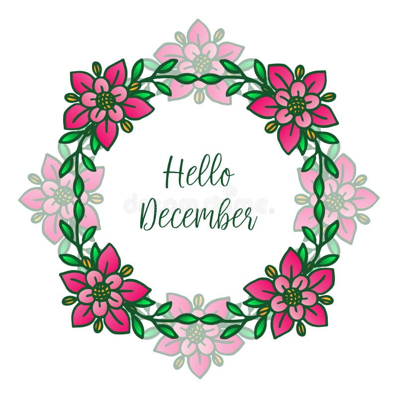 Letter Hello December, with Texture Crowd of Pink Wreath Frame. Vector ...