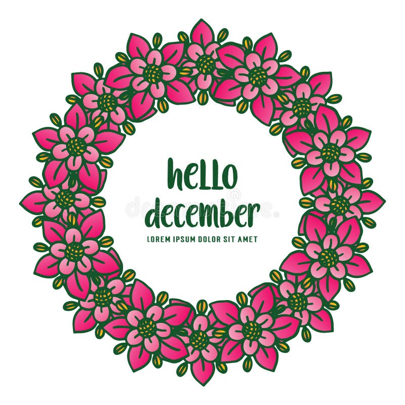 Letter Hello December, with Texture Crowd of Pink Wreath Frame. Vector ...