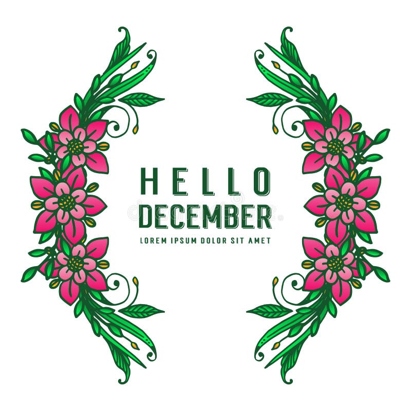 Letter Hello December, with Texture Crowd of Pink Wreath Frame. Vector ...