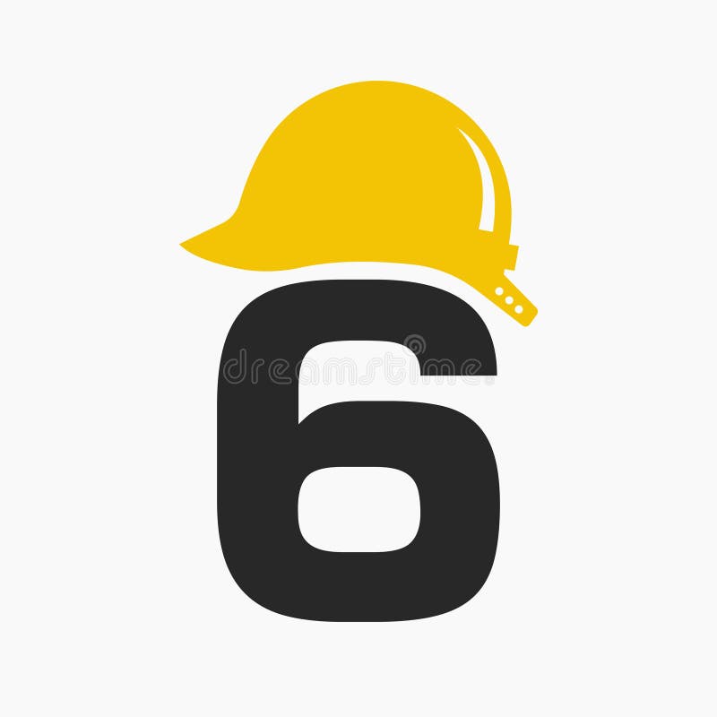 Letter 6 Helmet Construction Logo Concept with Safety Helmet Icon ...