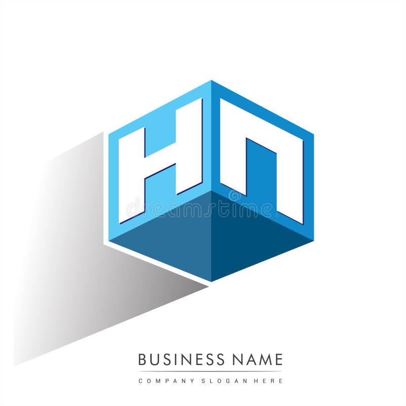 Letter HN Logo in Hexagon Shape and Blue Background, Cube Logo with ...