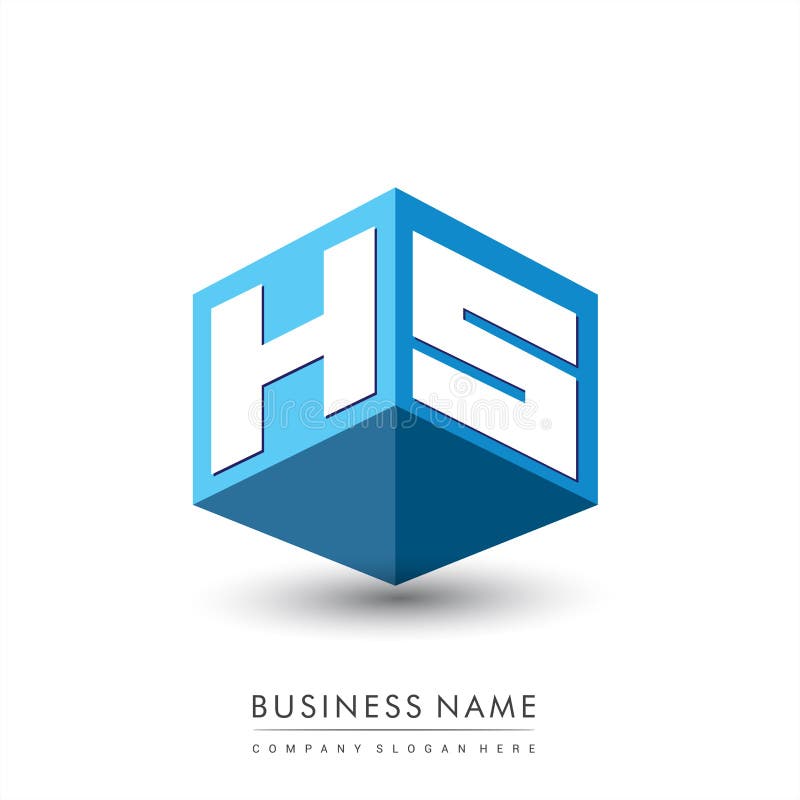 Letter HS Logo in Hexagon Shape and Blue Background, Cube Logo with ...